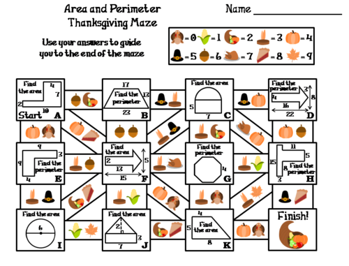 Area and Perimeter Activity: Thanksgiving Math Maze | Teaching Resources