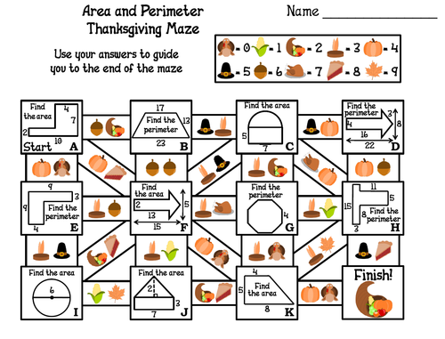 Area and Perimeter Activity: Thanksgiving Math Maze | Teaching Resources