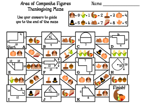 Area of Composite Figures Activity: Thanksgiving Math Maze | Teaching ...