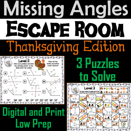 Solving for Missing Angles Game: Escape Room Thanksgiving Math Activity ...