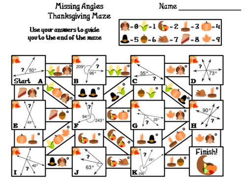Missing Angles Activity: Thanksgiving Math Maze | Teaching Resources