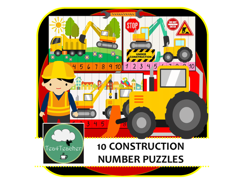 Construction Number Puzzles - 10 Preschool Kindy Construction Puzzles 1 ...