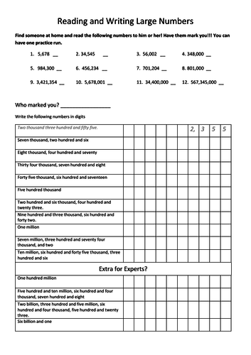 Reading and Writing Large Numbers - KS2 | Teaching Resources