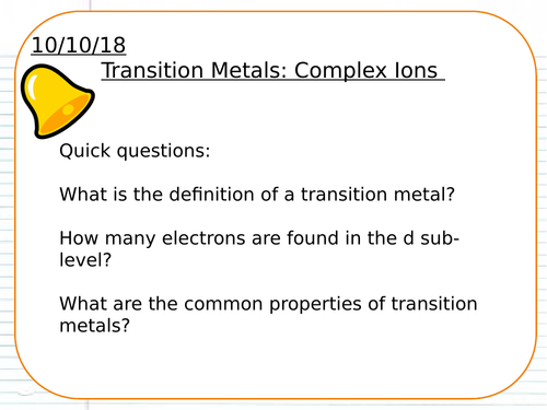 Transition metals A-Level chemistry | Teaching Resources