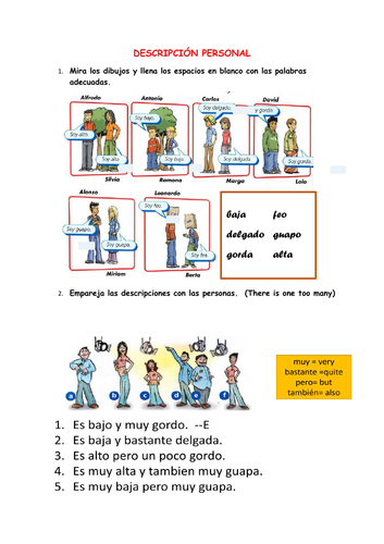 Common Entrance Exam - Spanish - Personal Description | Teaching Resources