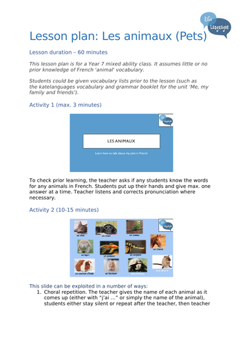 Pets - French lesson plan | Teaching Resources