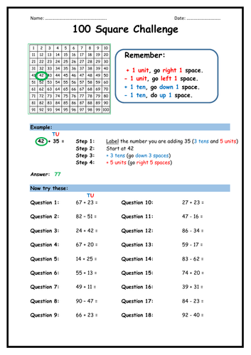 100 Square Challenge - Worksheet | Teaching Resources