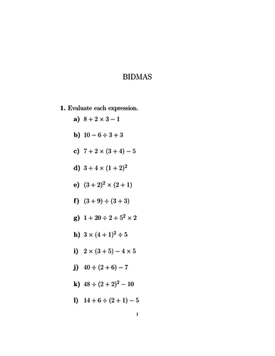 BIDMAS worksheet (with solutions) | Teaching Resources