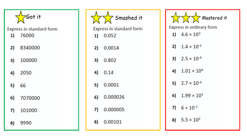 GCSE Maths -Standard Form Differentiated Worksheet | Teaching Resources