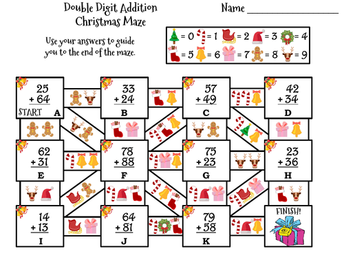 Double Digit Addition With and Without Regrouping Christmas Math Maze ...