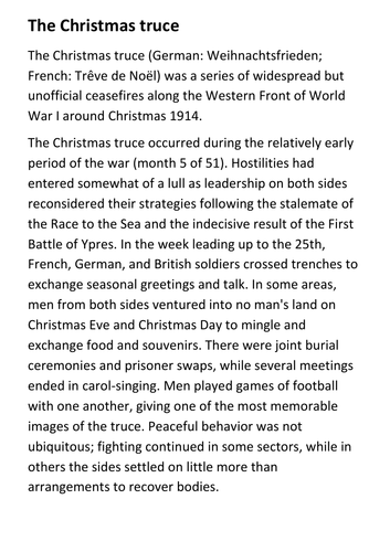 The Christmas truce Handout | Teaching Resources