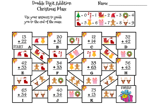 Double Digit Addition Without Regrouping Christmas Math Maze | Teaching ...
