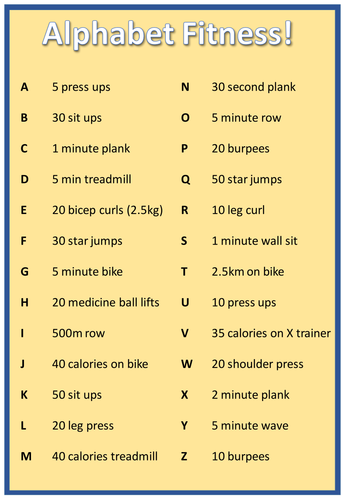 Alphabet fitness card | Teaching Resources