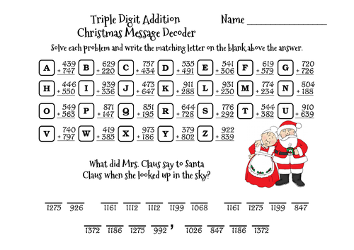Triple Digit Addition With Regrouping Christmas Math Activity ...