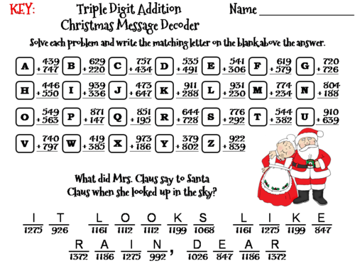 Triple Digit Addition With Regrouping Christmas Math Activity ...
