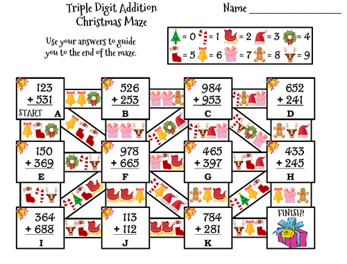 Triple Digit Addition With Regrouping Christmas Math Maze | Teaching ...