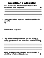 NEW AQA GCSE Trilogy (2016) Biology - Competition & Adaptation Homework ...