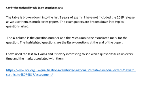 iMedia Exam Matrix, Used for revision questions. Great to use with ...