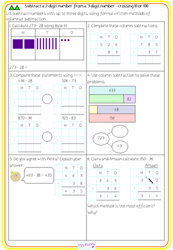 Subtract a 2-digit number from a 3-digit number lesson pack (Year 3 ...