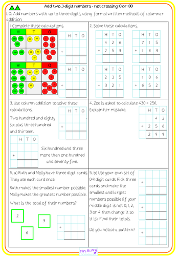 Add two 3-digit numbers - not crossing 10 or 100 lesson pack (Year 3 ...