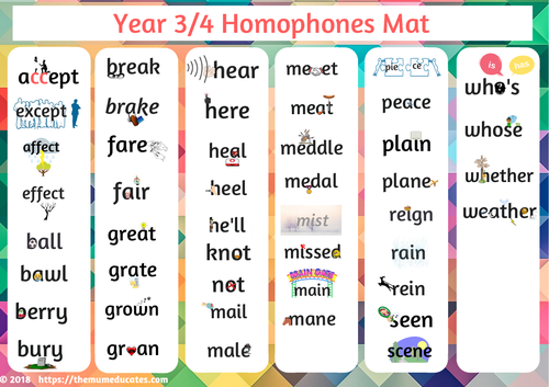 Year 3/4 Homophones Flashcards, Wordmat, Bookmarks & Worksheets ...