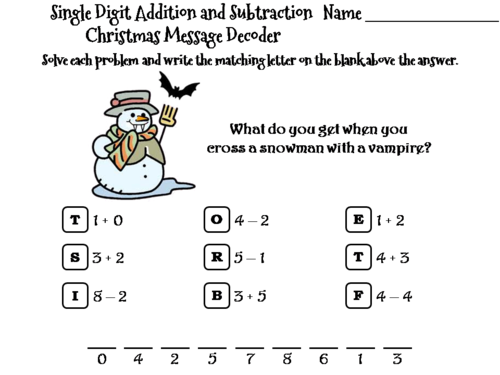 Single Digit Addition and Subtraction Christmas Math Activity ...