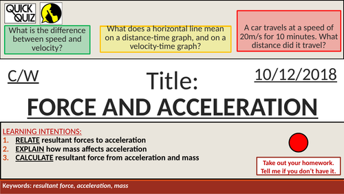 KS4 New GCSE (9-1) - Force and Acceleration (AQA P10.1 Force and Motion ...