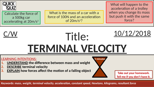 KS4 New GCSE (9-1) - Weight and Terminal Velocity (AQA P10.2 Force and Motion) | Teaching Resources