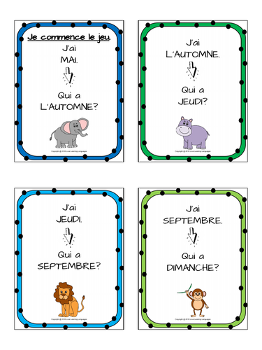 J'ai...Qui a? French months, days, seasons - I have...Who has ...