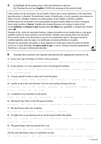 GCSE Spanish - What you normally do on holiday (the present tense ...