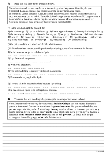 GCSE Spanish - What you normally do on holiday (the present tense ...