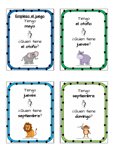Spanish months, days, and seasons game - Tengo, ¿Quién tiene ...
