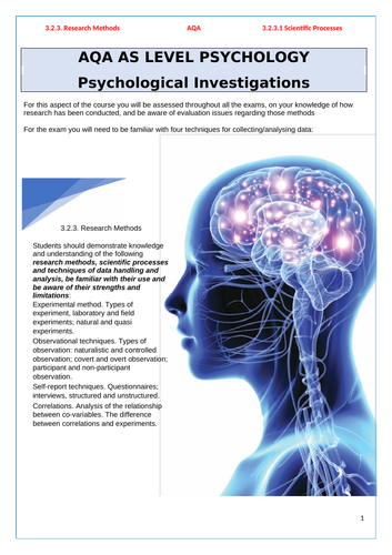 AQA Psychology - Research Methods - Pack 1 - Introduction to Research ...