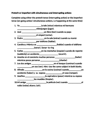 preterit imperfect simultaneous and interrupting actions | Teaching ...