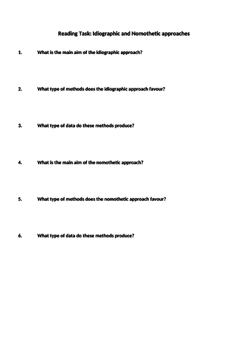 AQA A Level Psychology - Issues and Debates (Idiographic and Nomothetic ...
