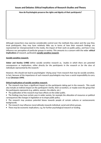 AQA A Level Psychology - Issues and Debates (Ethical implications ...