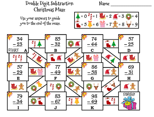 Double Digit Subtraction Christmas Math Maze | Teaching Resources