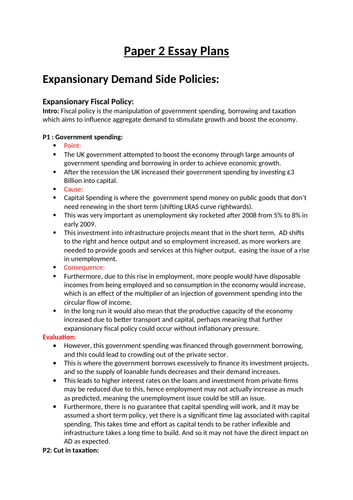 Economics A-Level: Paper 1, 2 & 3 Essay Plans | Teaching Resources