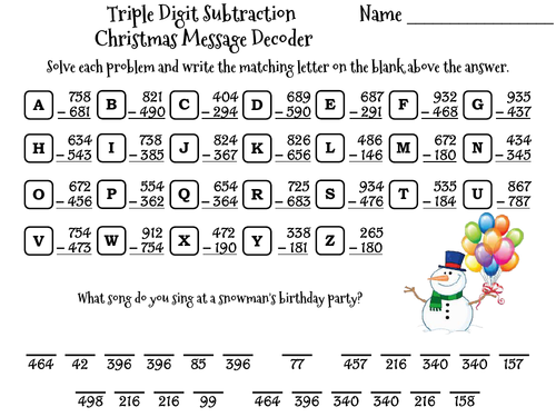 Triple Digit Subtraction Christmas Math Activity | Teaching Resources