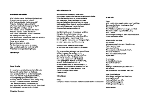 KS3 Scheme analysing First World War Poetry | Teaching Resources