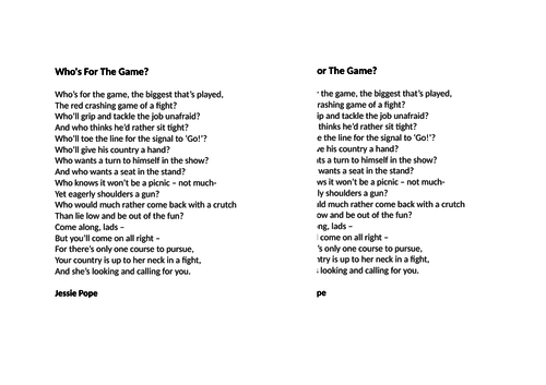 KS3 Scheme analysing First World War Poetry | Teaching Resources