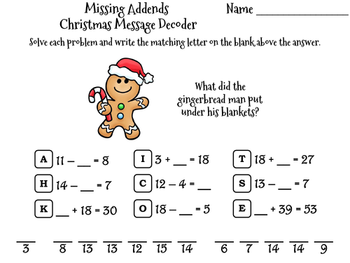 Missing Addends Christmas Math Activity: Message Decoder | Teaching ...