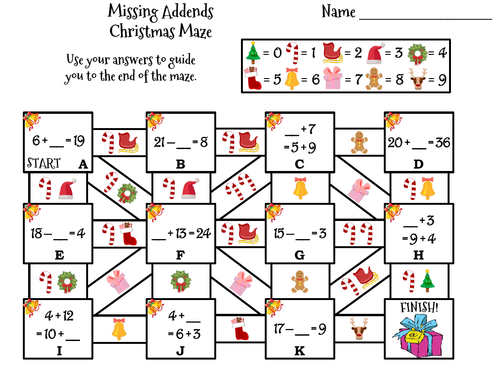 Missing Addends Christmas Math Maze | Teaching Resources