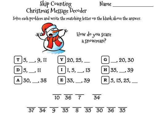 Skip Counting by 2, 3, 4, 5, 10 Christmas Math Activity: Message ...