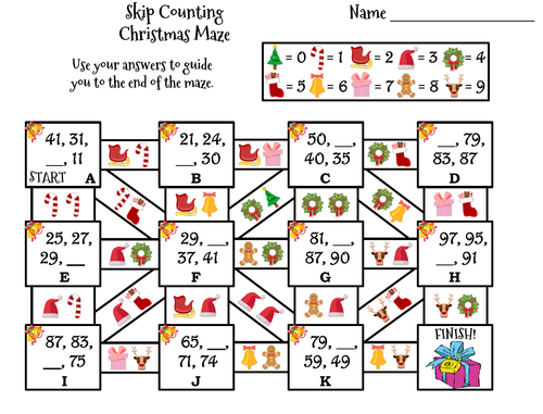 Skip Counting by 2, 3, 4, 5, 10 Christmas Math Maze | Teaching Resources