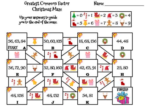Greatest Common Factor Activity: Christmas Math Maze | Teaching Resources