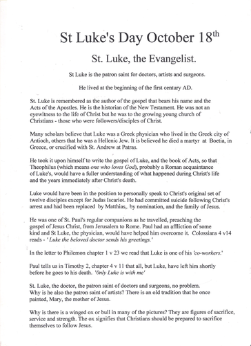 Luke the Evangelist, October 18th | Teaching Resources