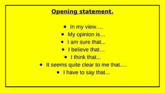 Oracy and debate sentence stems. Print our for display or as individual ...