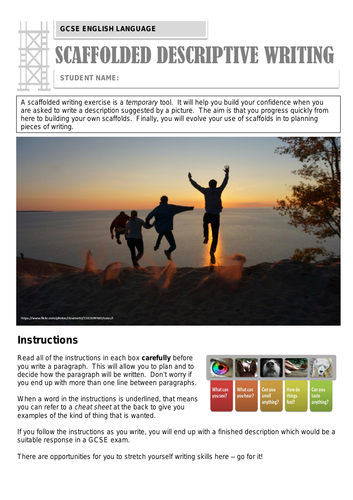 GCSE English Language 9-1 Scaffolded Descriptive Writing - Whole Text Exercise | Teaching Resources