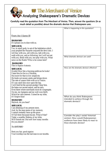 The Merchant of Venice - Shakespeare's Dramatic Devices! | Teaching ...
